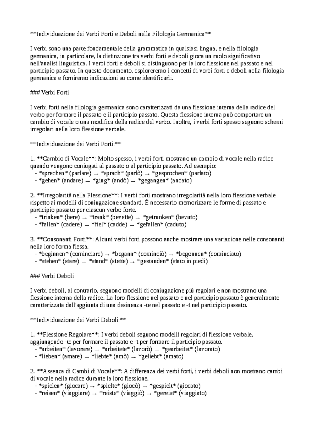 Verbi deboli e forti - Individuazione dei Verbi Forti e Deboli nella Filologia Germanica I verbi ...