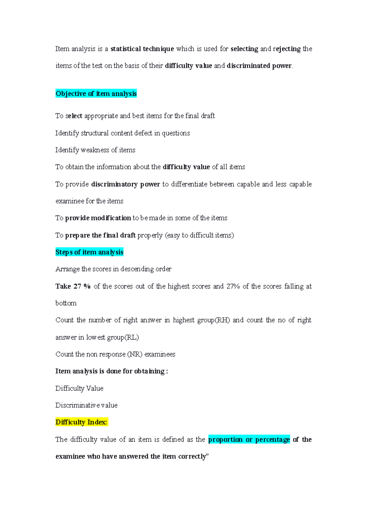 Item analysis - Objective of item analysis To s elect appropriate and ...