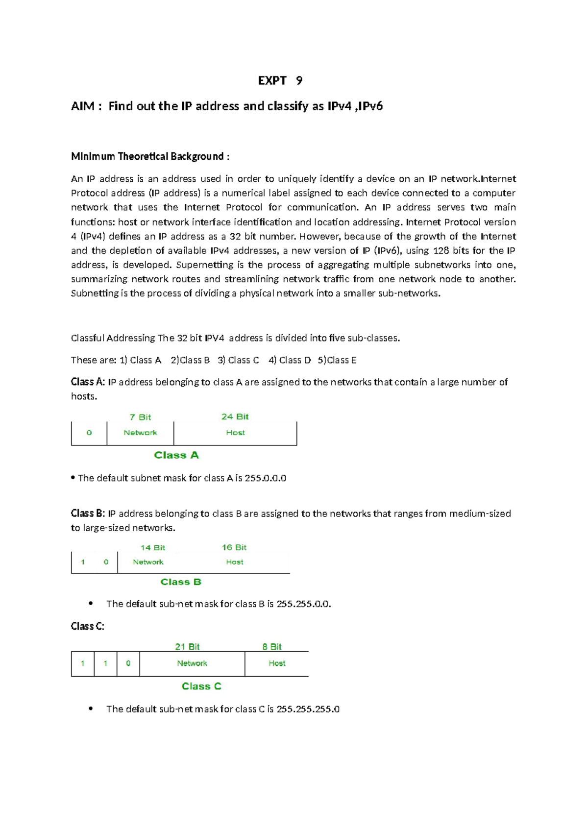 EXPT9 cnm - EXPT 9 AIM : Find out the IP address and classify as IPv4 ...