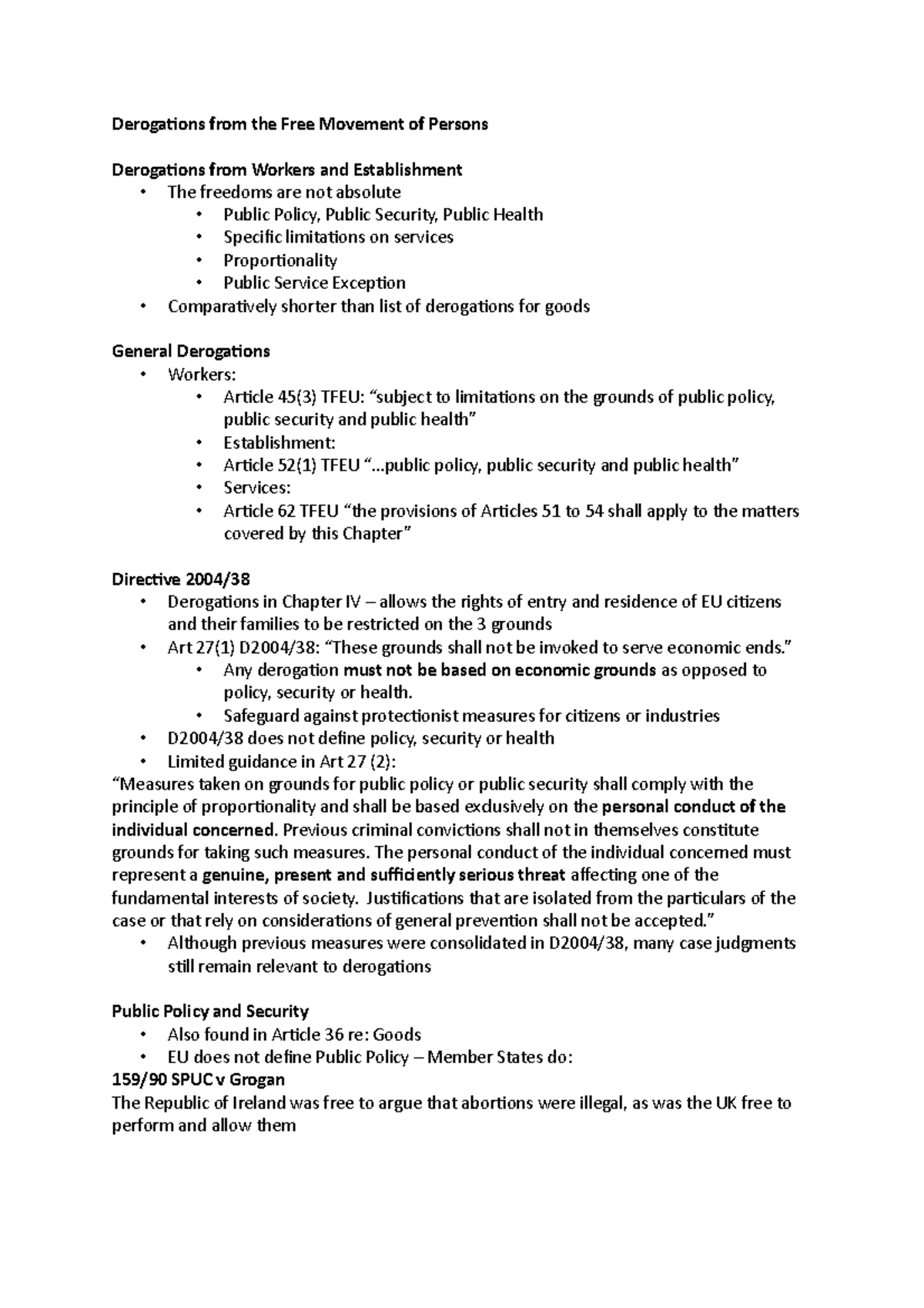 Derogations from the Free Movement of Persons - Derogations from the ...