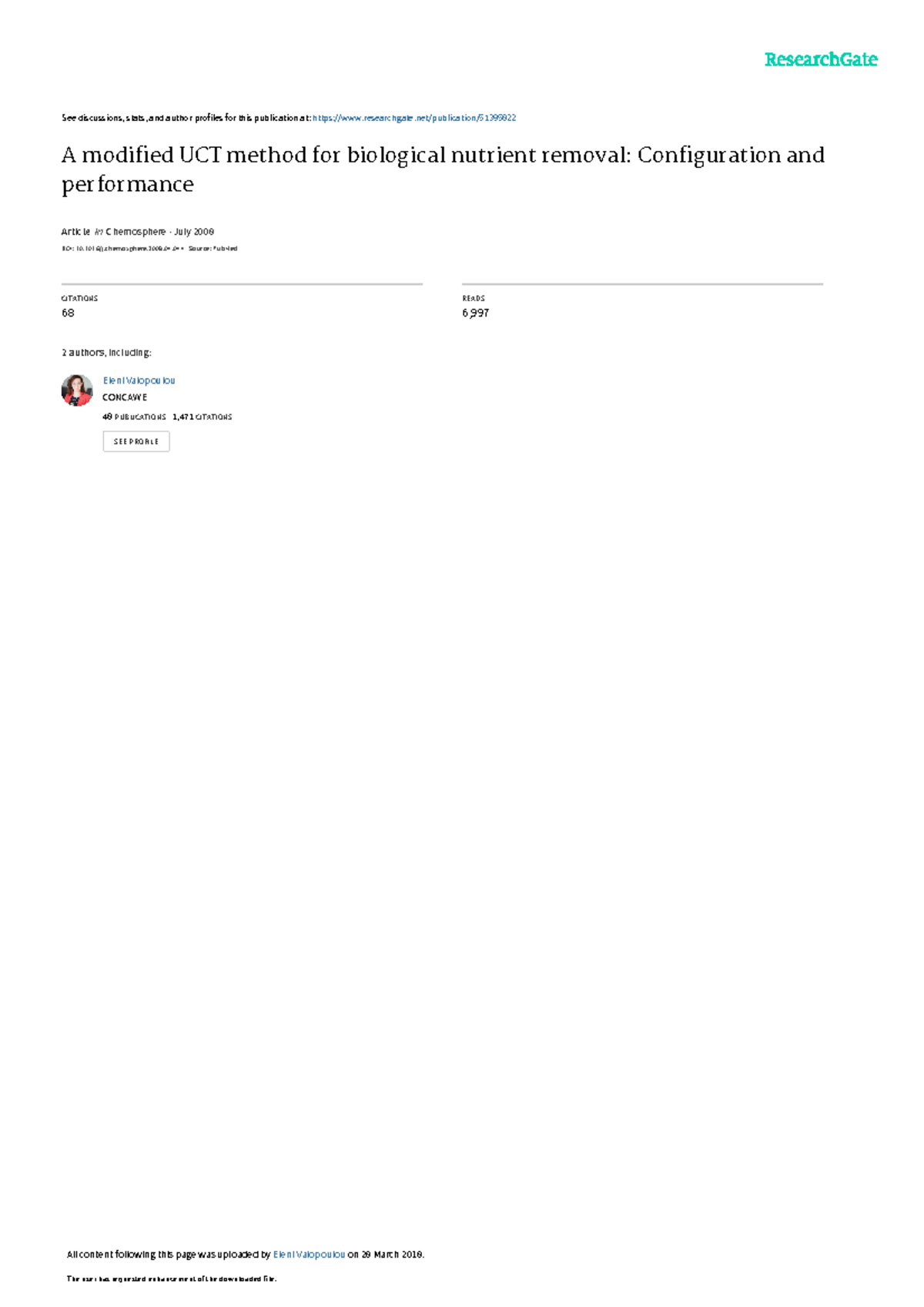 Modified UCT method - Summary Wastewater Engineering - See discussions, stats, and author ...