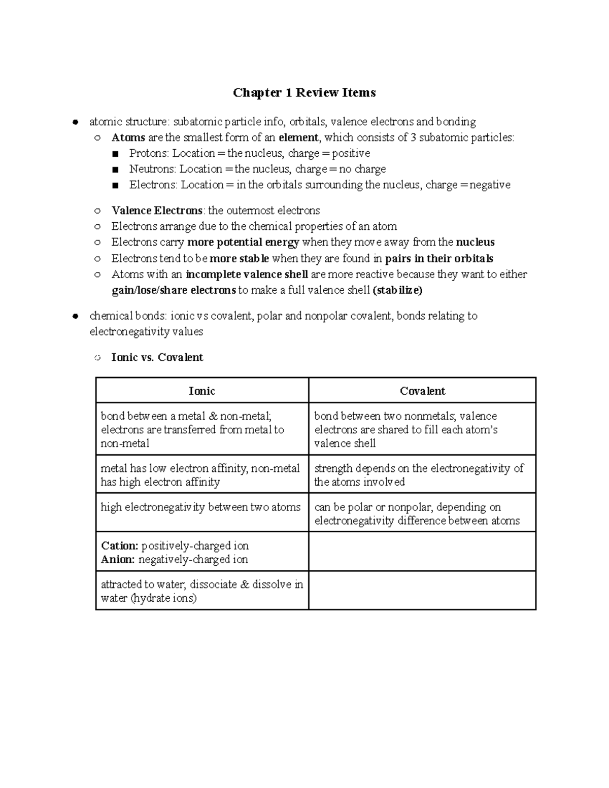 Bio Chapter 1 Test Review - Chapter 1 Review Items atomic structure ...