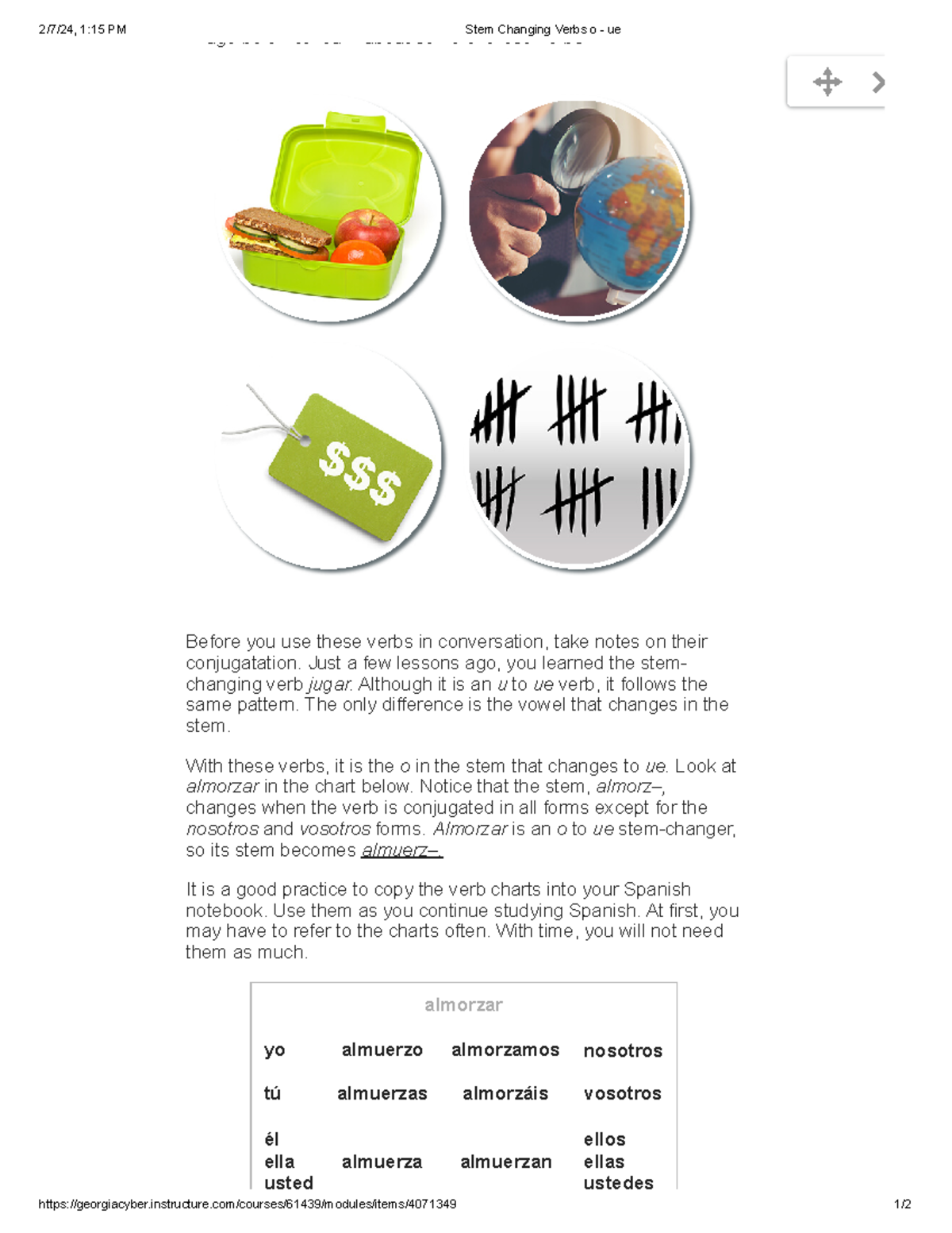 2-07-2024-Stem Changing Verbs o - ue - 2/7/24, 1:15 PM Stem Changing ...