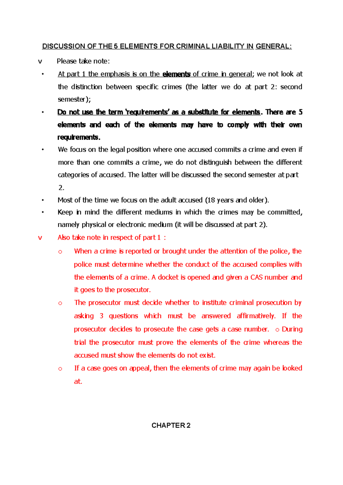 Criminal Law Chap2 Notes - DISCUSSION OF THE 5 ELEMENTS FOR CRIMINAL ...