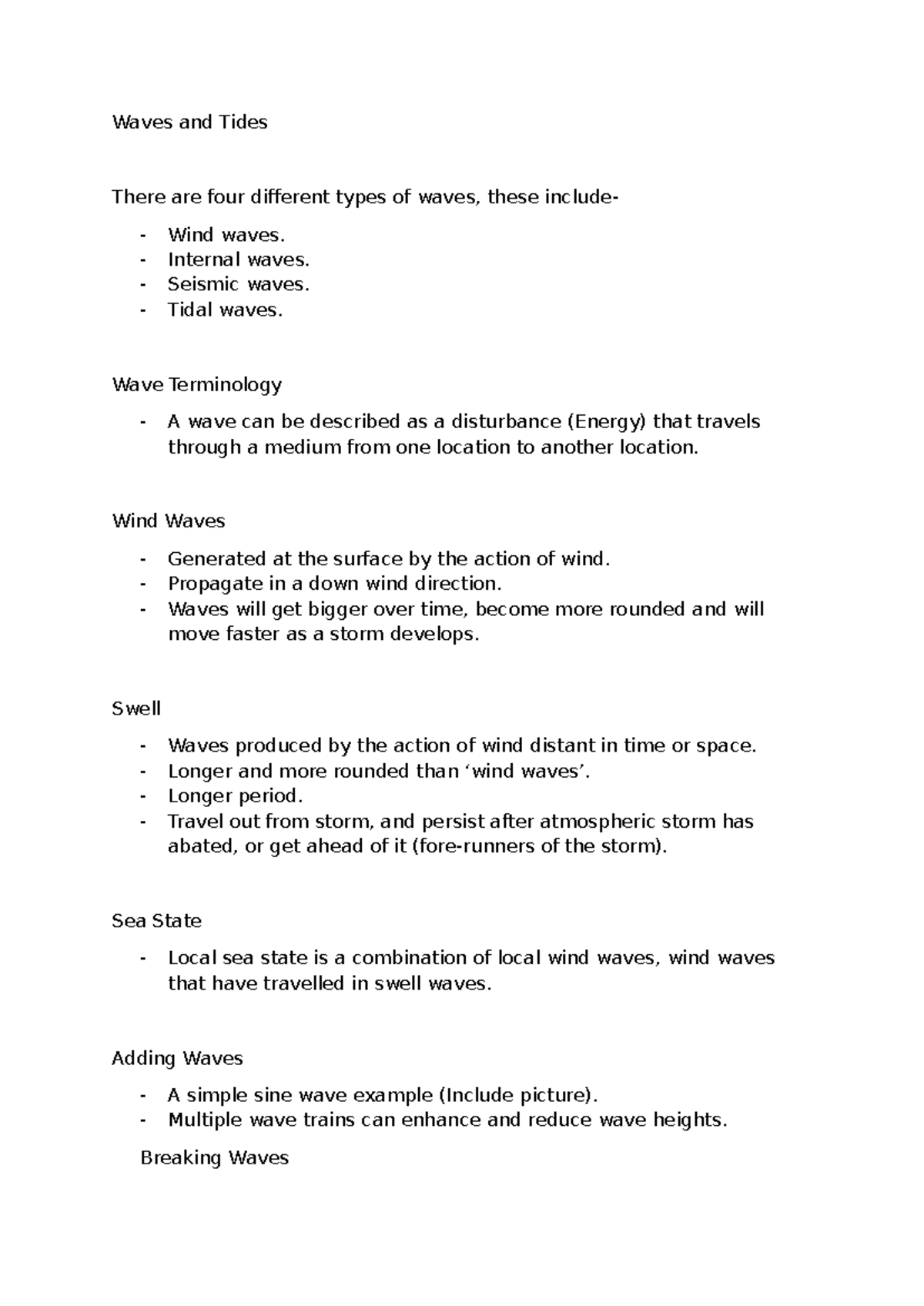 Lecture Four Notes - Waves and Tides There are four different types of ...