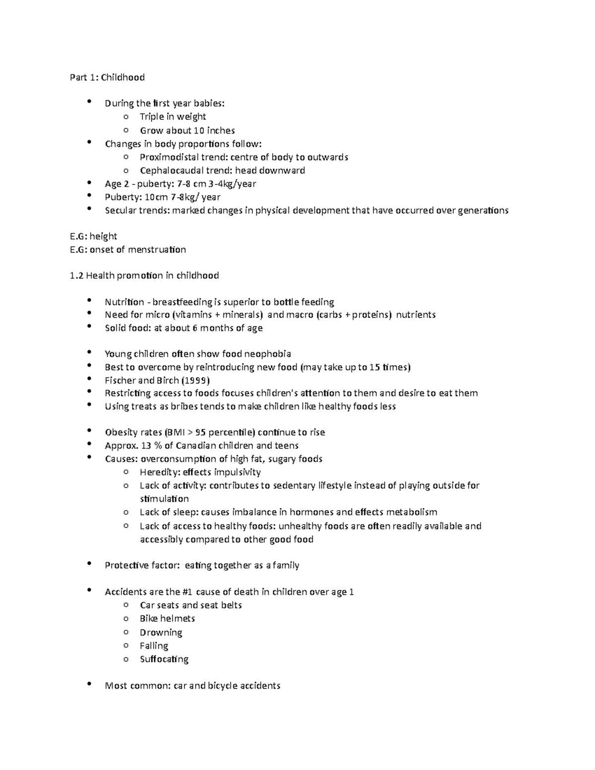 Growth and development 2410 - Part 1: Childhood During the first year ...