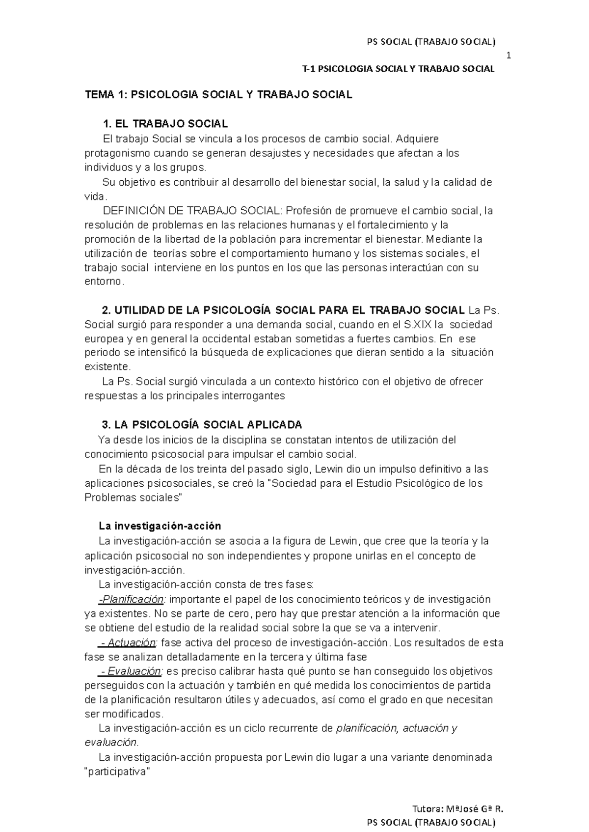 Teoría Psicología Social Temas 1-10 - PS SOCIAL (TRABAJO SOCIAL) 1 T-1 PSICOLOGIA SOCIAL Y ...
