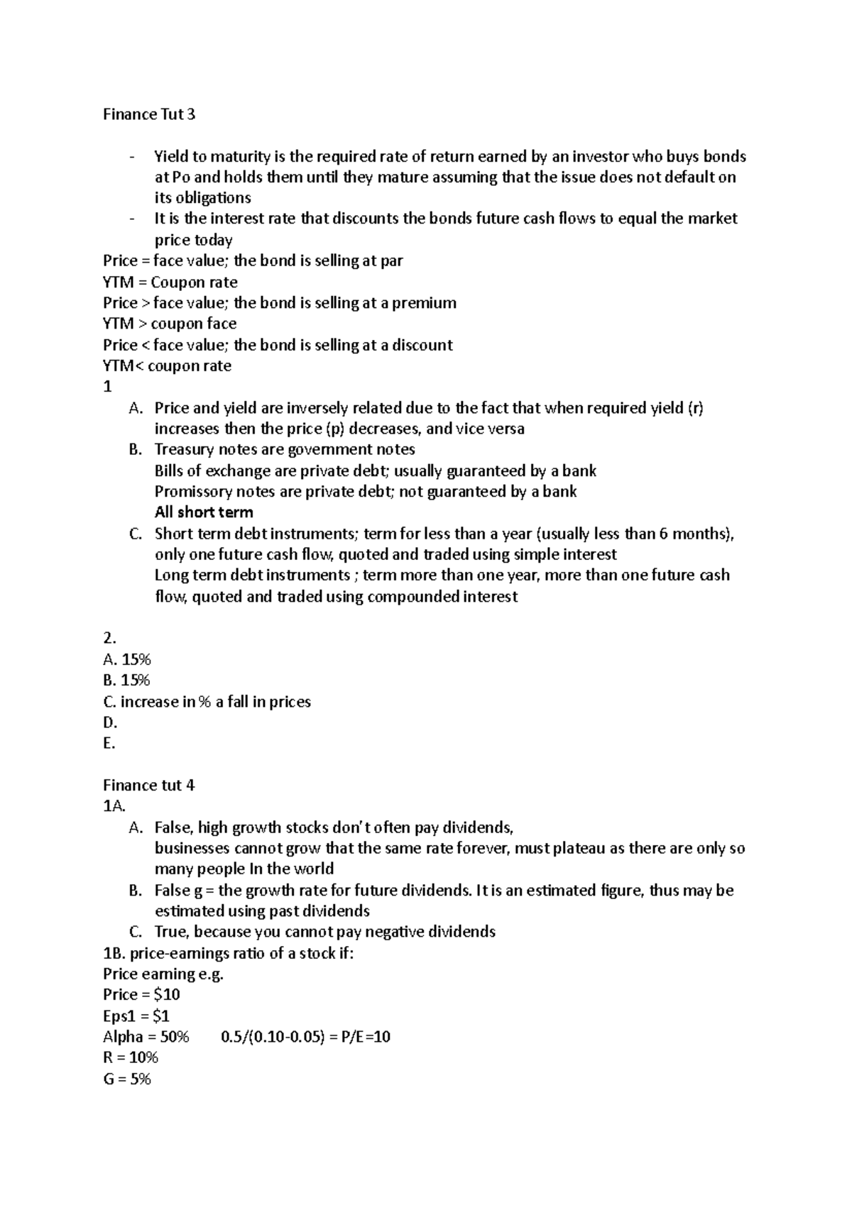 Finance Tutorials - Tutorial questions and answers - Finance Tut 3 ...
