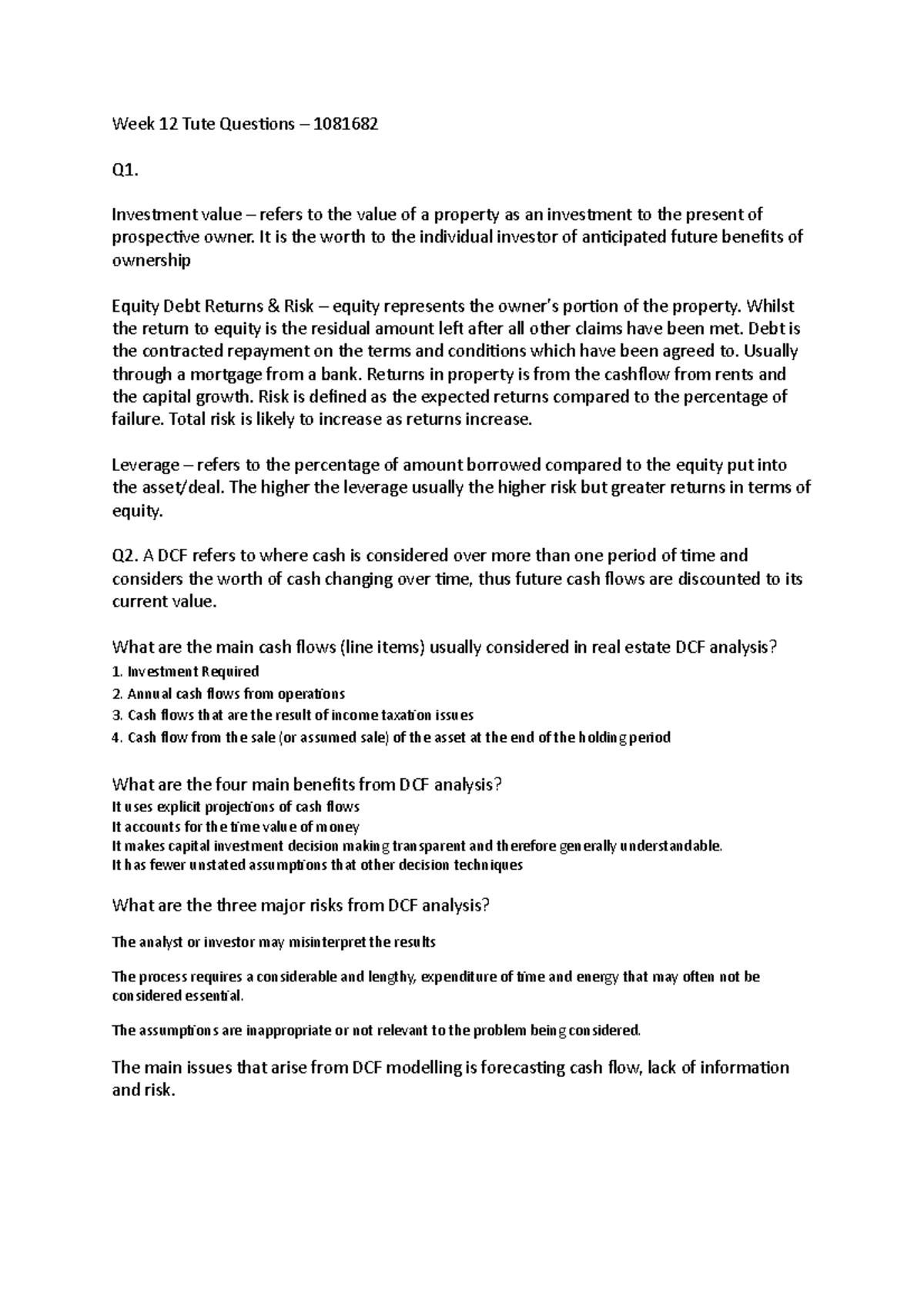 Week 12 Tute Questions - Week 12 - PROP20002 - Unimelb - Studocu