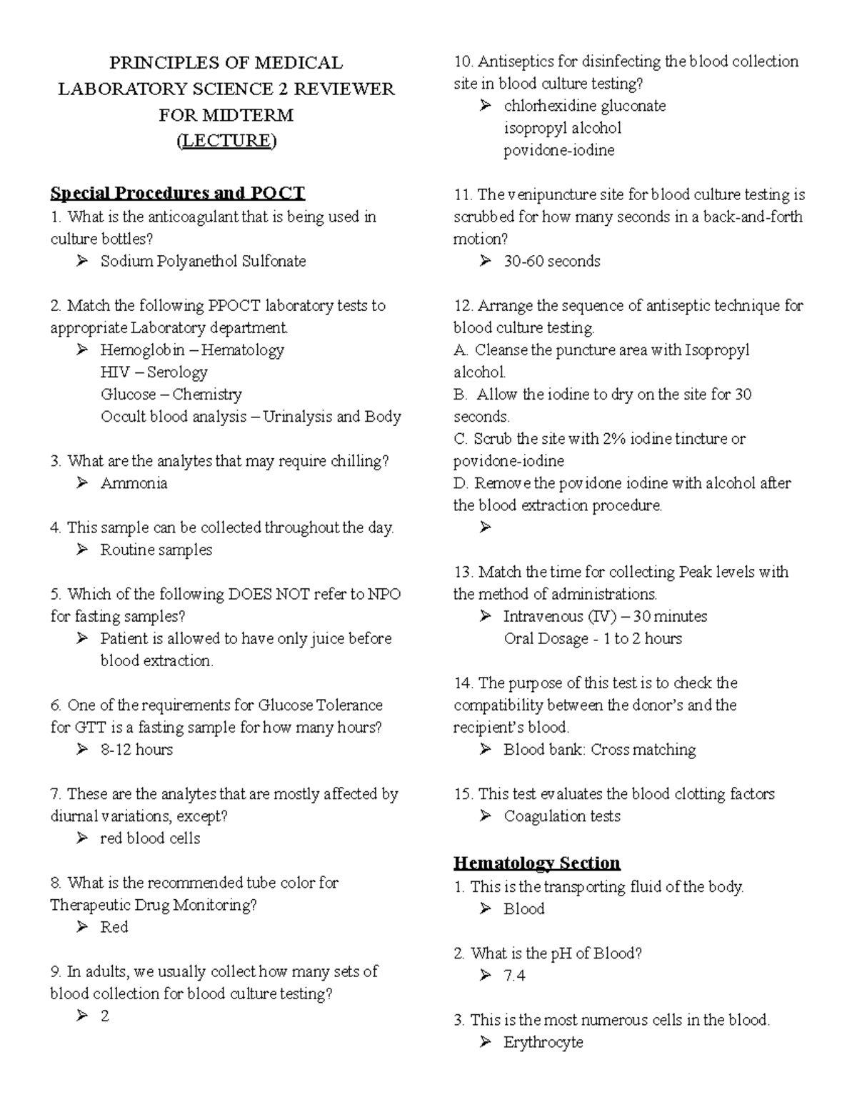 Principles OF Medical Laboratory Science 2 Reviewer FOR Midterm ...