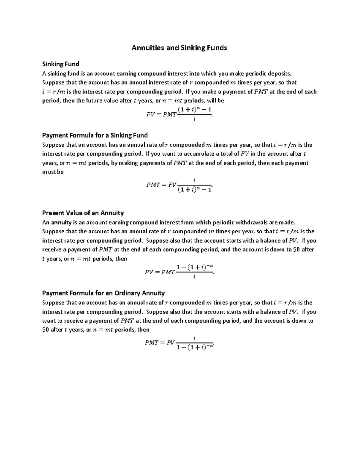 Sinking Funds & Annuities - Annuities and Sinking Funds Sinking Fund A ...