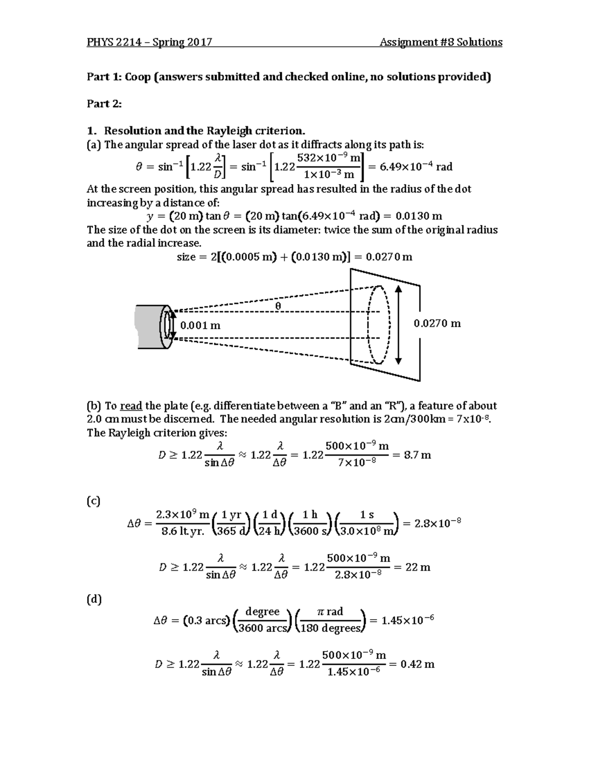 Assignment 8 solutions - Part 1: Coop (answers submitted and checked online, no solutions ...