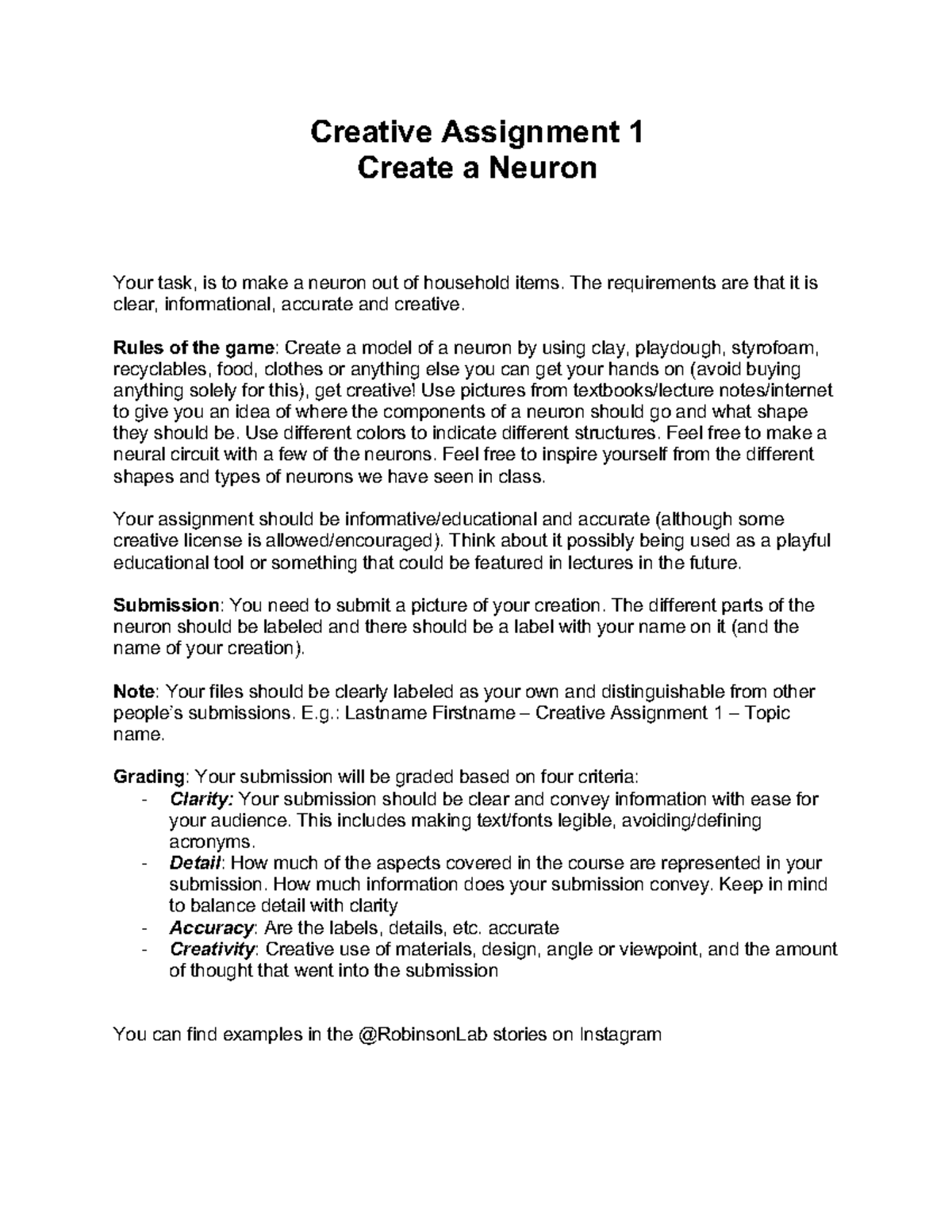 Create a Neuron Guidelines - Creative Assignment 1 Create a Neuron Your ...