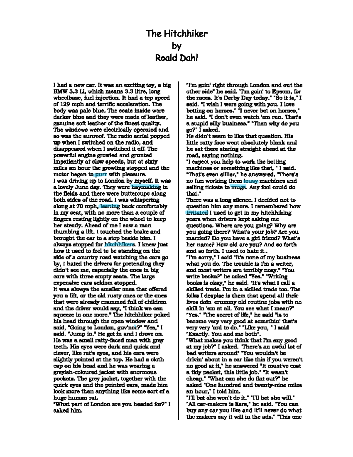 THE Hitchhiker BY Roald DAHL - Accounting - Studocu