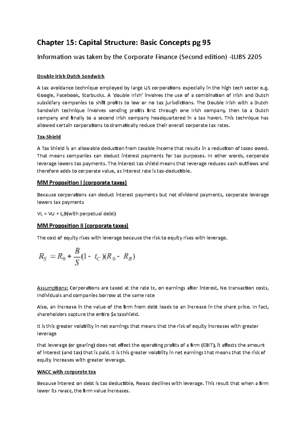 Lecture 3 Capital Structure part 2 - Chapter 15: Capital Structure: Basic Concepts pg 95 ...