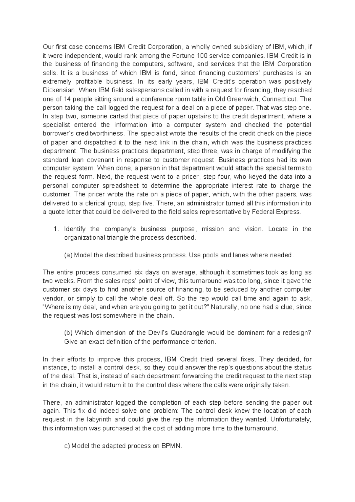 IBM Credit Corporation - IBM Credit is in the business of financing the ...