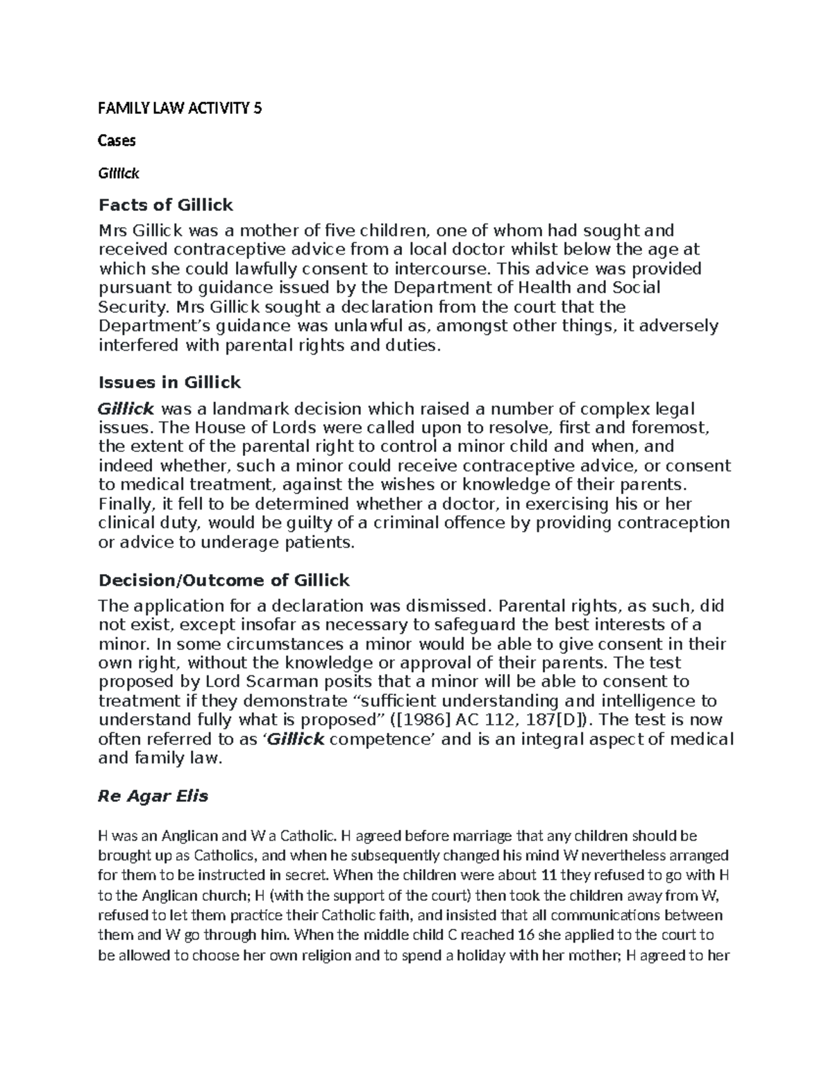 Family LAW Activity 5 - A brief exercise with summarized answers ...