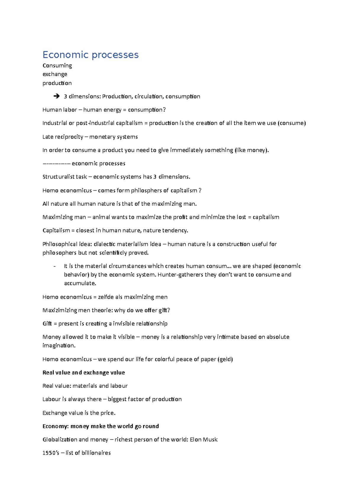 Economic processes - lecture 1 - Economic processes Consuming exchange ...