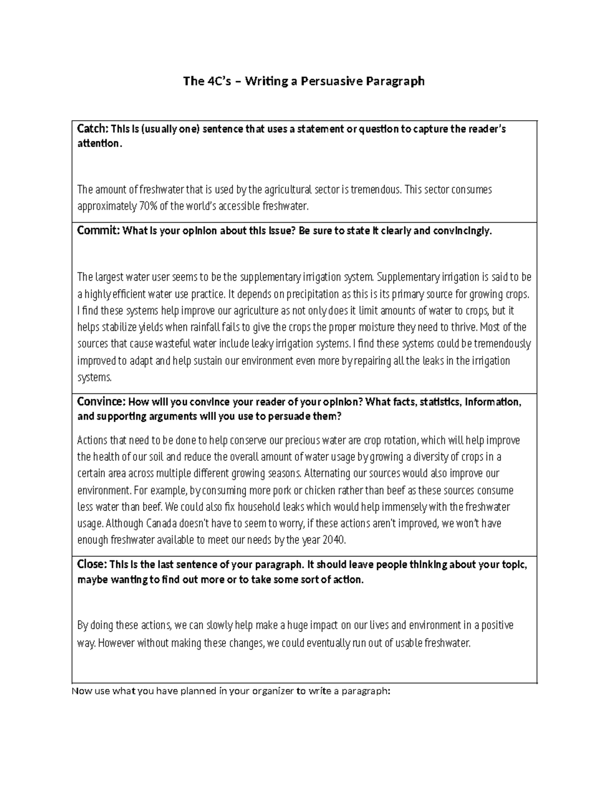 4Cs Organizer (catch, commit, convince, close) - how to write a ...