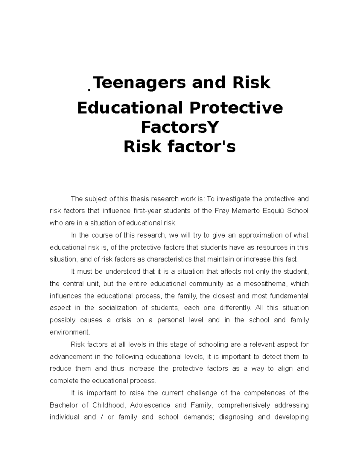 Adolescents and risks - Lecture notes 1 - Teenagers and Risk ...