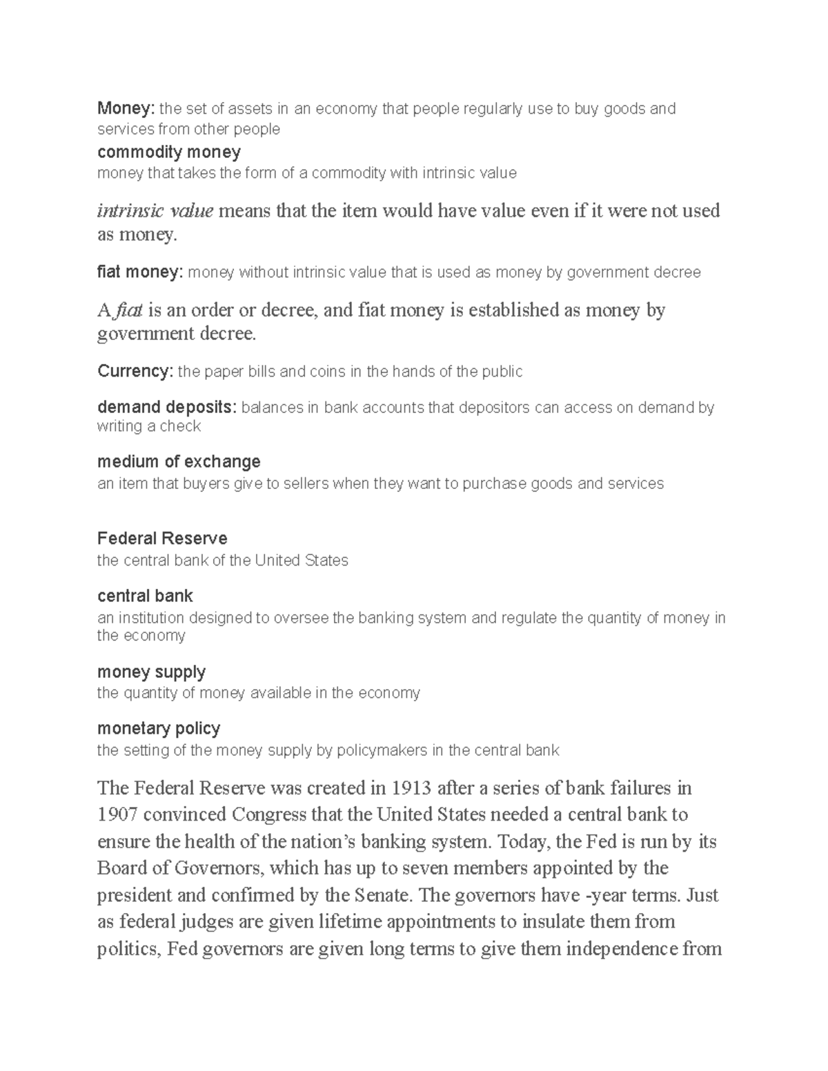 Chapter 16 - Money: the set of assets in an economy that people ...
