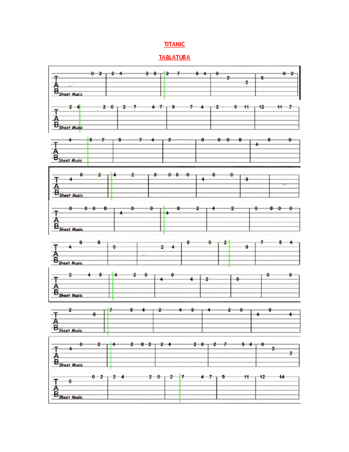 Titanic - TITANIC TABLATURA 2 4 2 2 0 0 2 T 2 0 A 2 B Sheet Music 2 2 2 ...