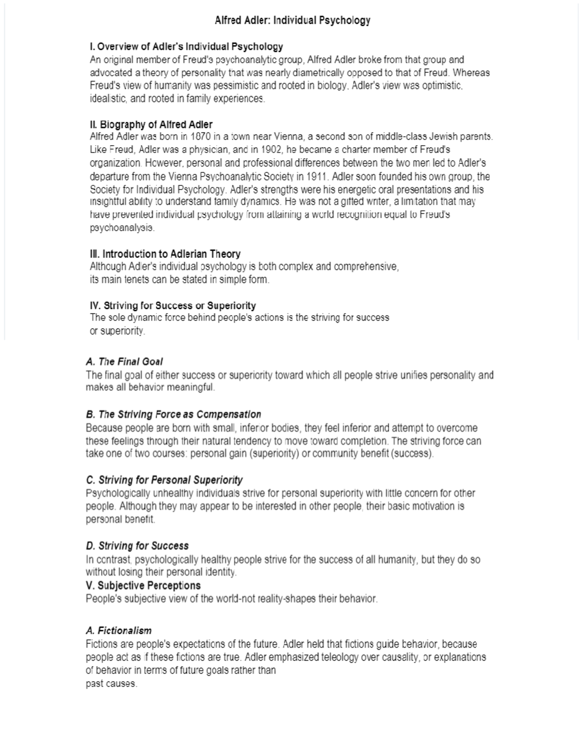 Individual Psych - Supplementary Notes - Alfred Adler: Individual ...