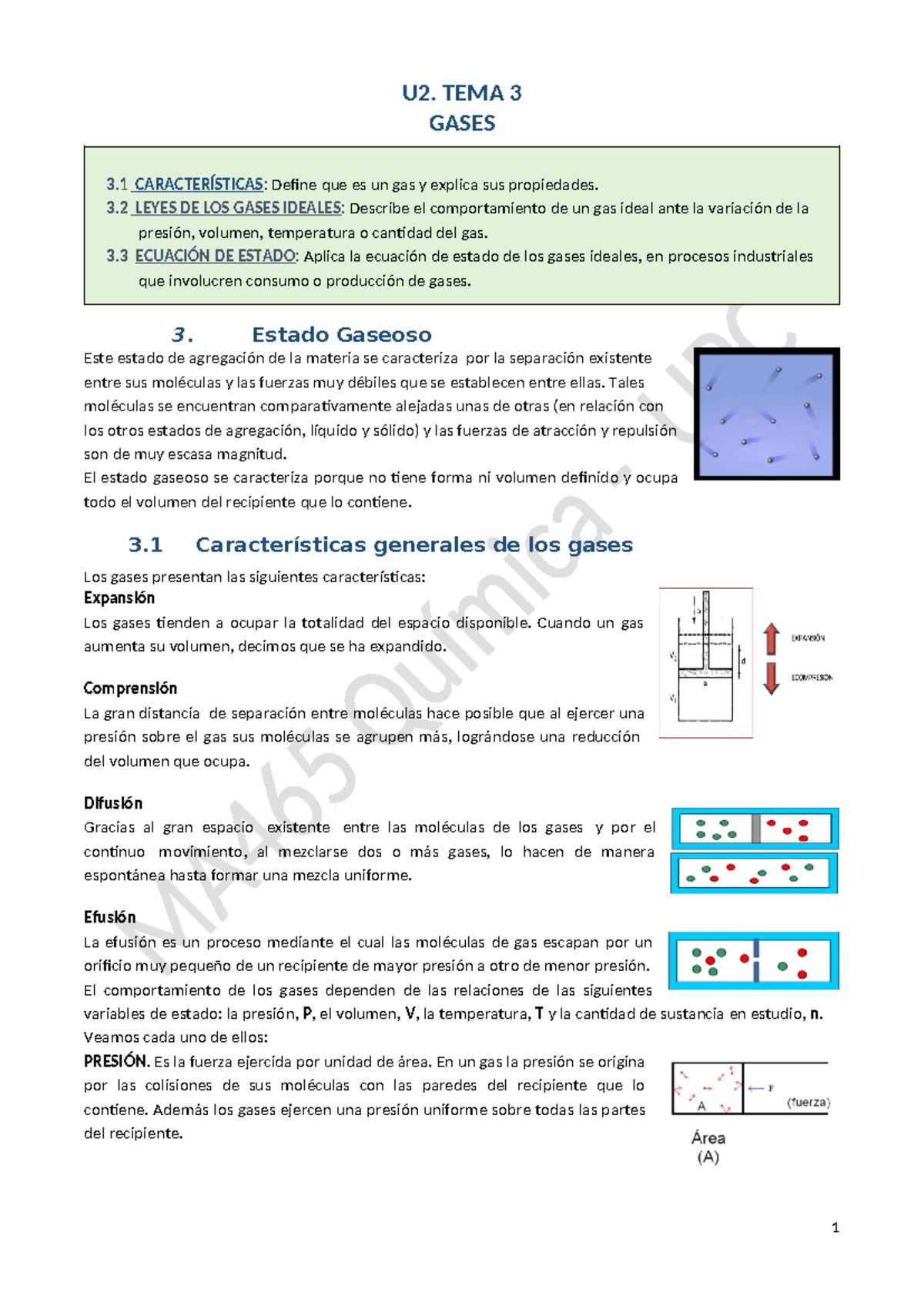 07 Gases - APUNTES - U2. TEMA 3 GASES 3 CARACTERÍSTICAS: Define que es ...