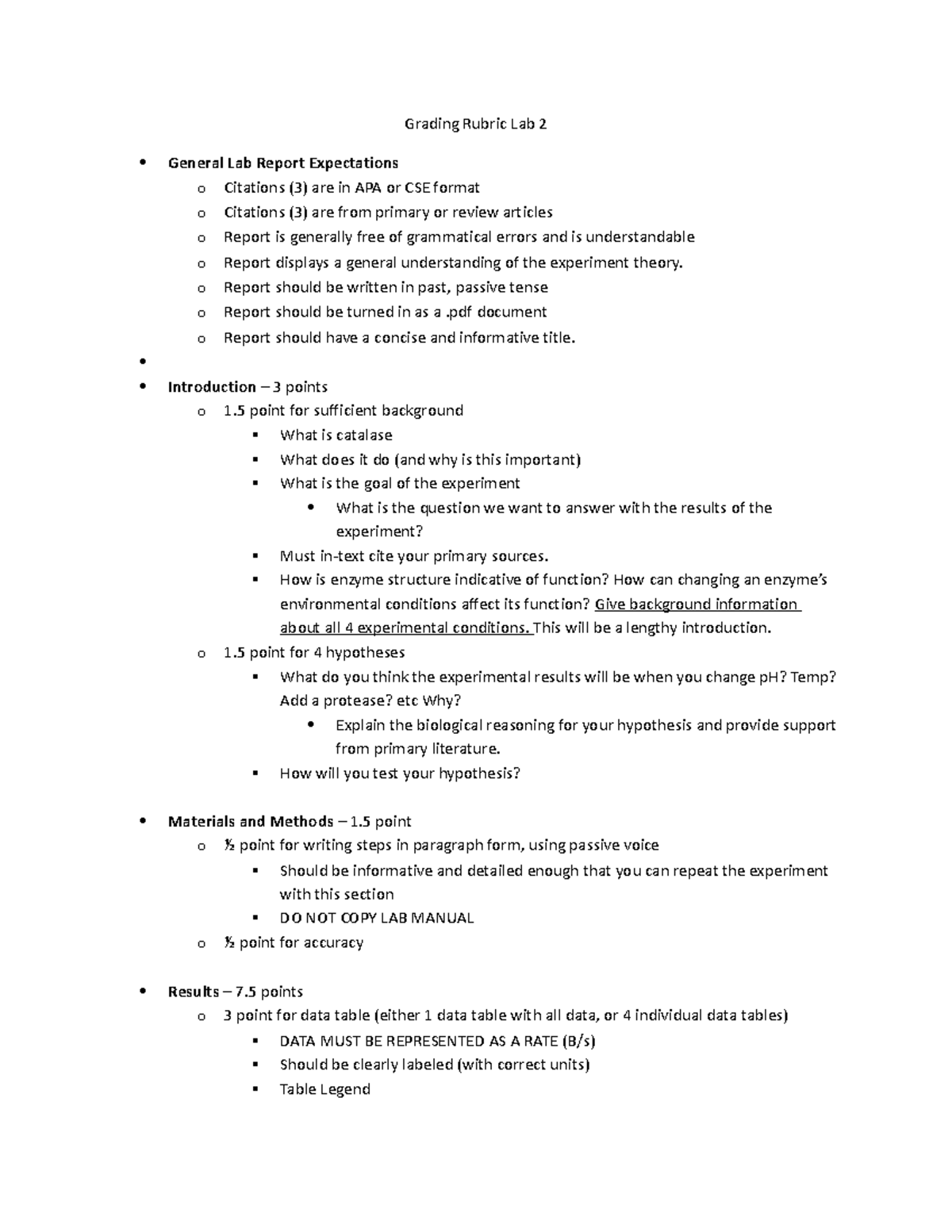 BSC 197 - Lab 02 - Grading Rubric 15 pt - Grading Rubric Lab 2 General ...