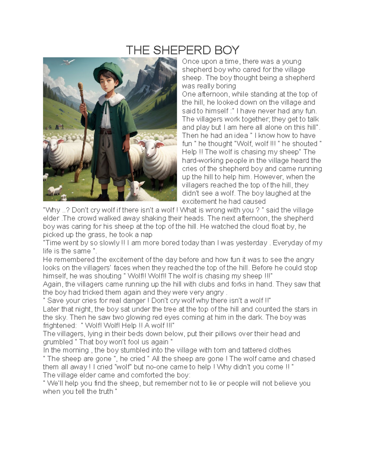 THE Shepherd BOY - THE SHEPERD BOY Once upon a time, there was a young ...