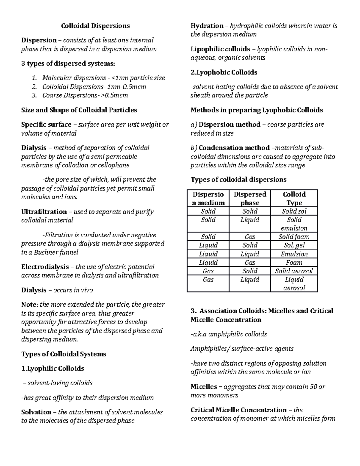 Colloidal-Dispersions - Colloidal Dispersions Dispersion – consists of ...