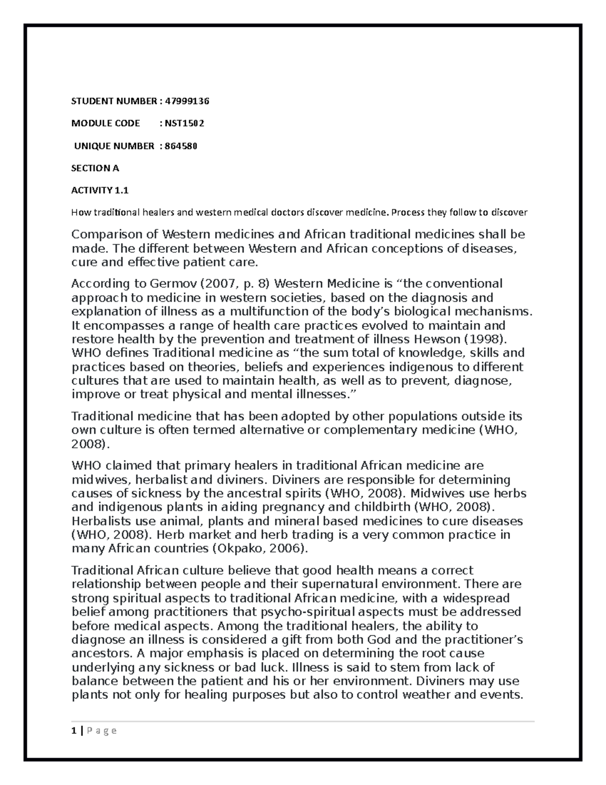 NST1502 - Portfolio exam - STUDENT NUMBER : 47999136 MODULE CODE : NST UNIQUE NUMBER : 864580 ...