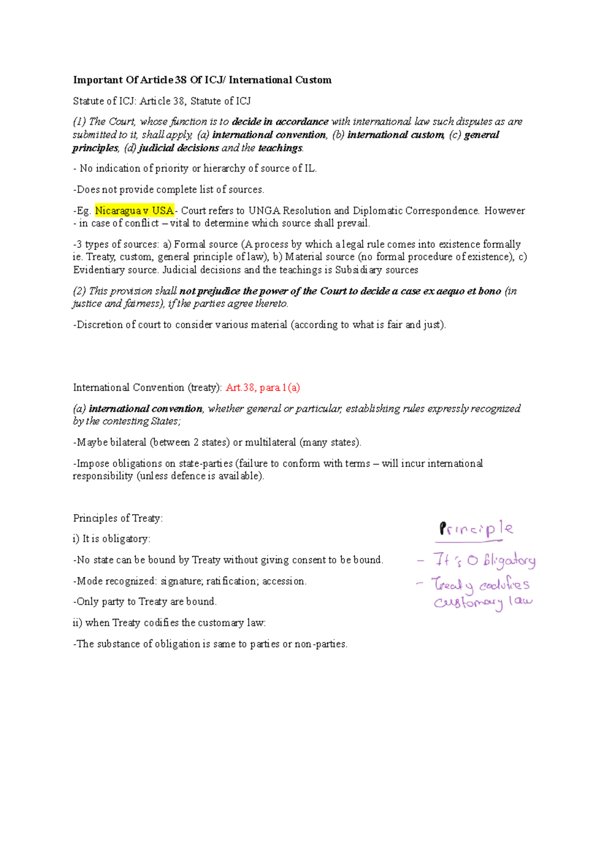 S Notes - Important Of Article 38 Of ICJ/ International Custom Statute ...