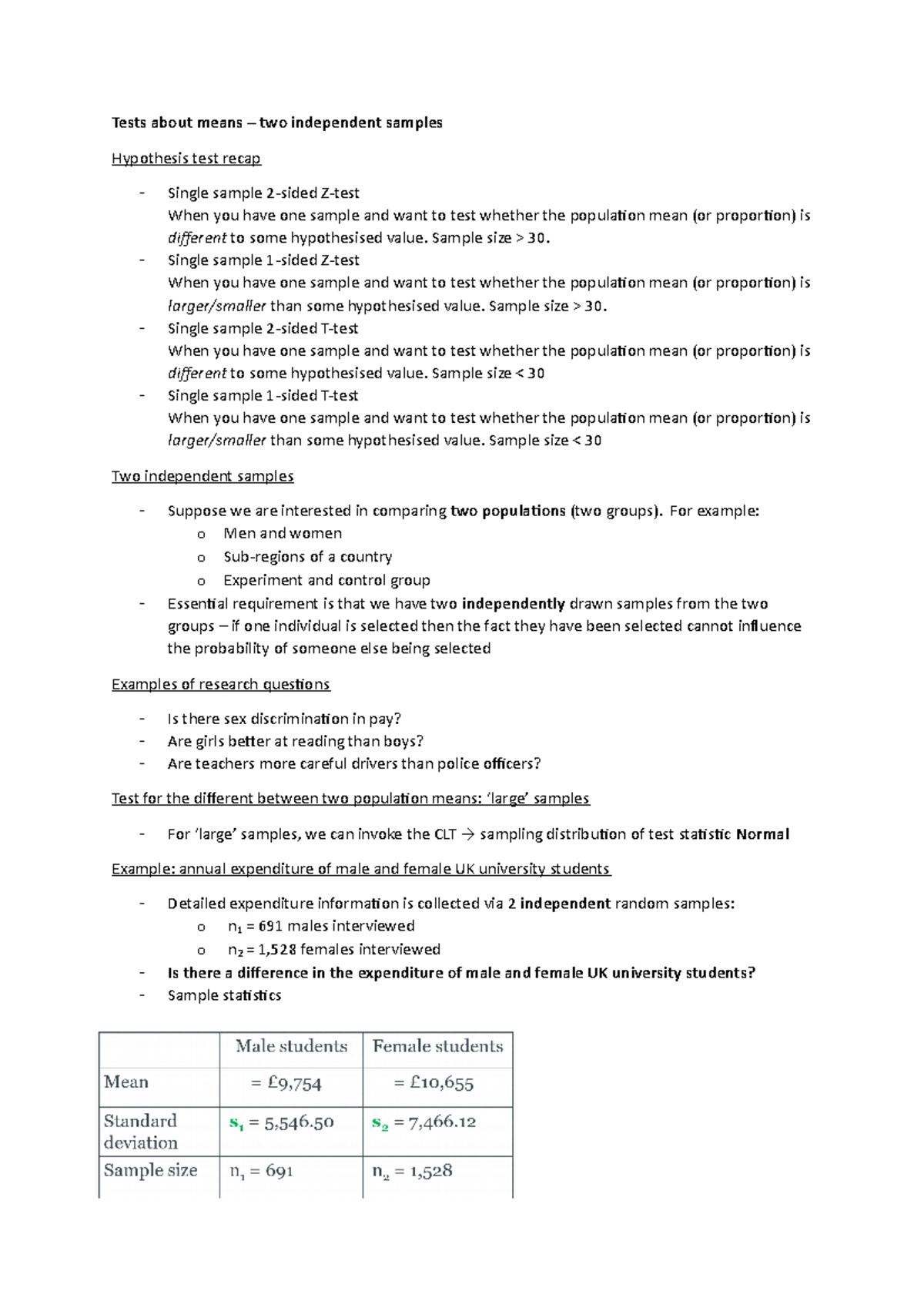 Lecture 10 Tests about means 2 - Tests about means – two independent ...