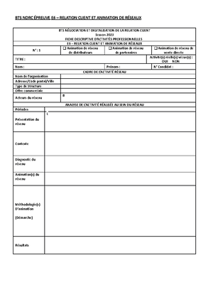 Fiche E6 Partenaire explications - Fiche E6 Réseau de partenaires CADRE DE L'ACTIVITÉ RÉSEAU Nom ...