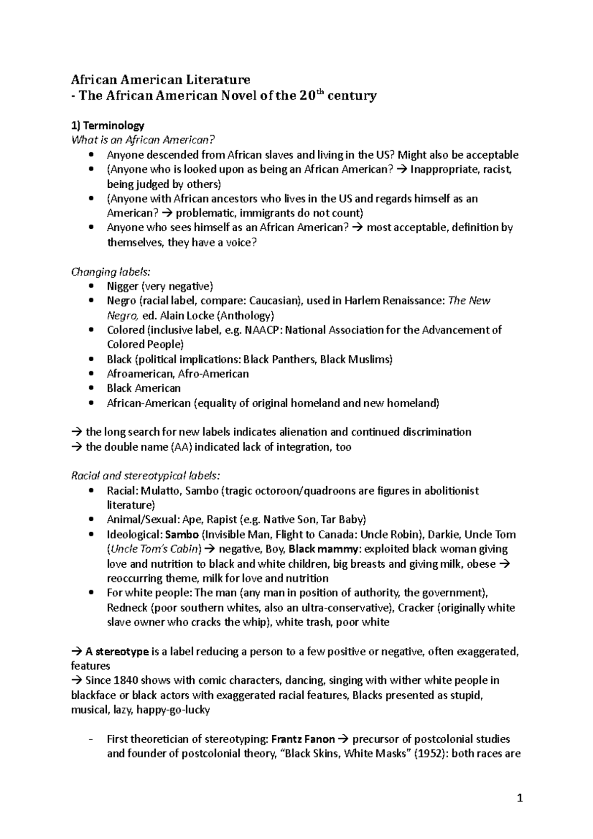 African American Literature Zusammenfassung - African American ...