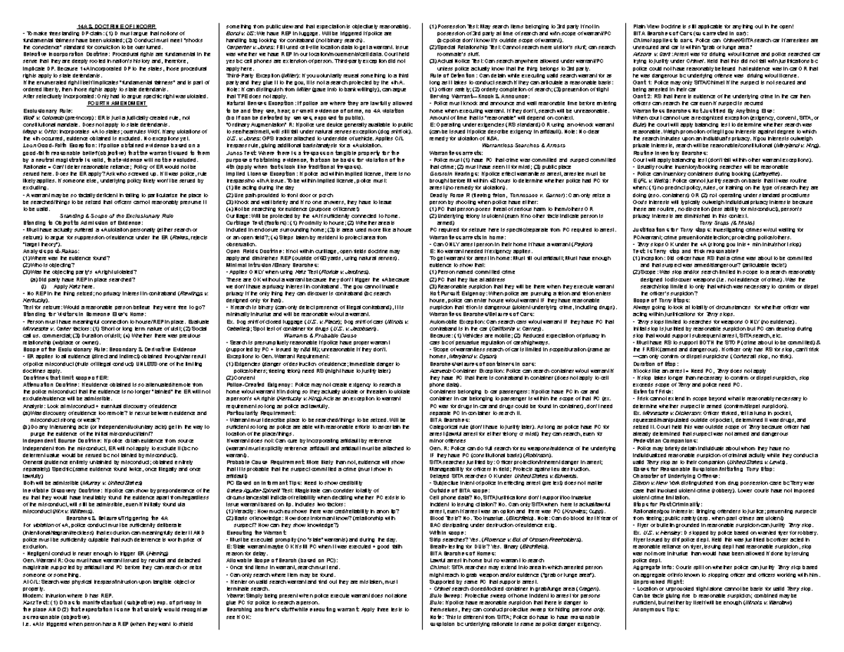 Crim pro cheat sheet - 14A & DOCTRINE OF INCORP. To make freestanding ...