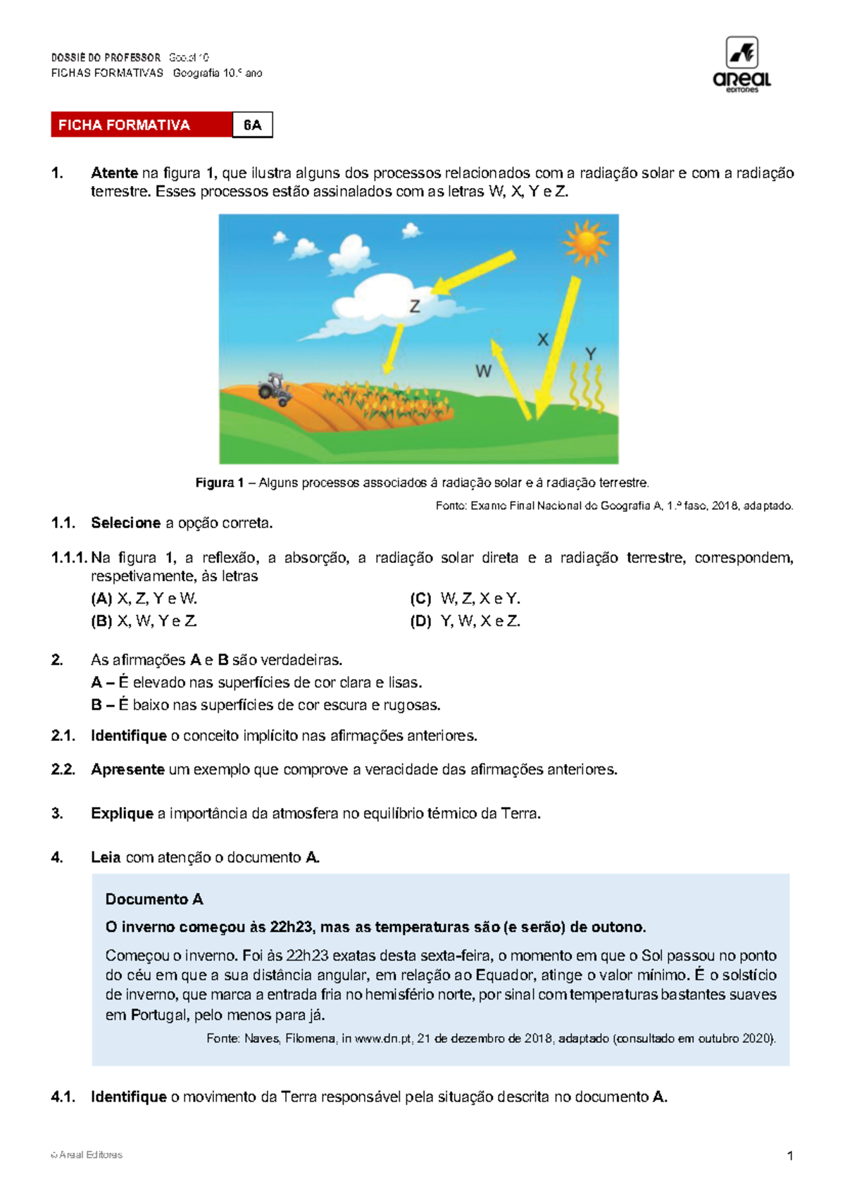 Ficha radiação solar - DOSSIÊ DO PROFESSOR Geo 10 FICHAS FORMATIVAS ...