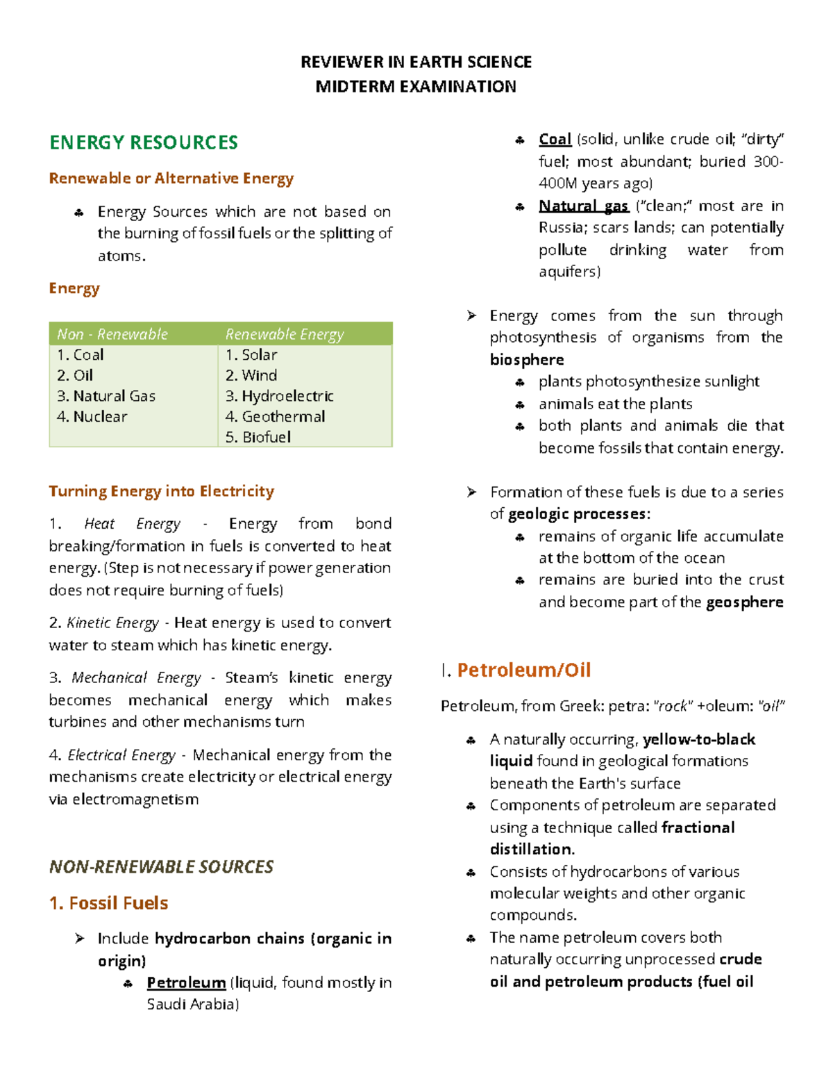 Earth Science - Midterms Reviewer - MIDTERM EXAMINATION ENERGY ...