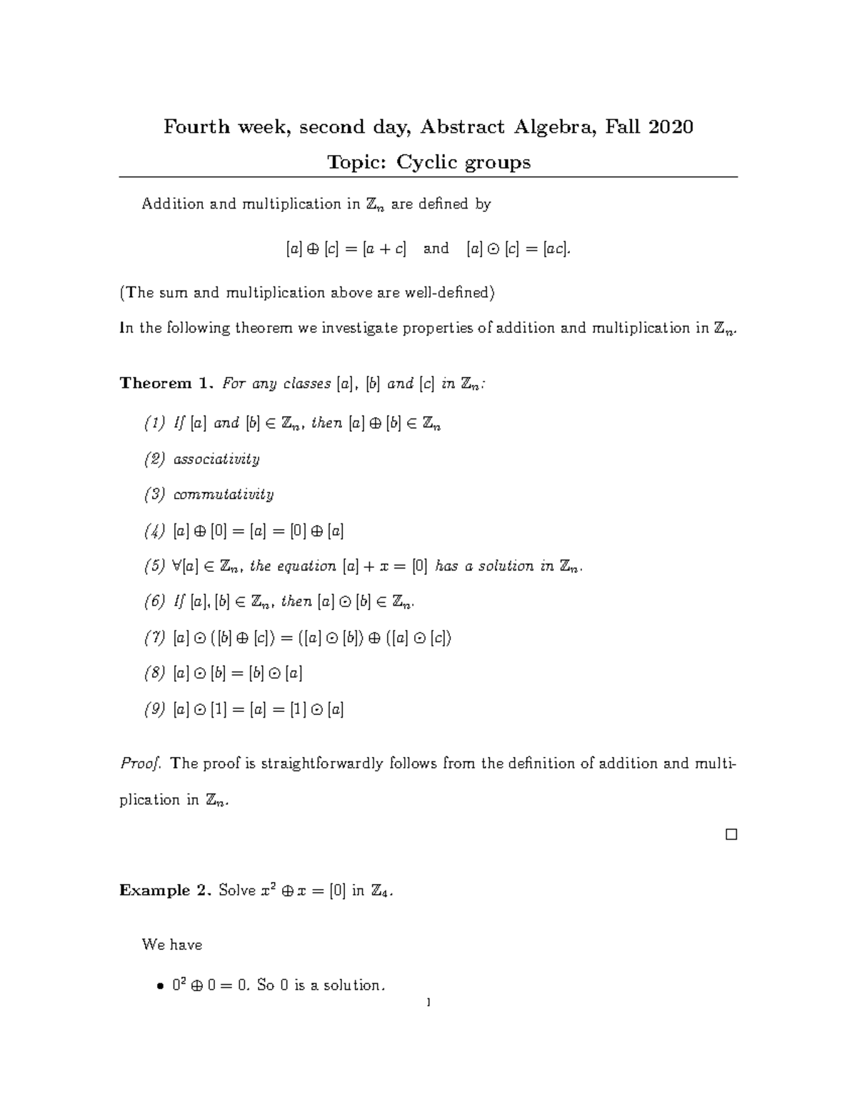 Note9 - Cyclic groups - Fourth week, second day, Abstract Algebra, Fall ...