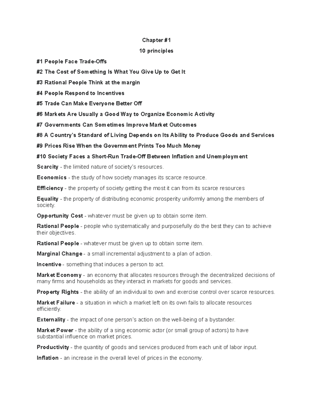 Economics - Class notes and Chapter vocabulary. - Chapter # 10 ...