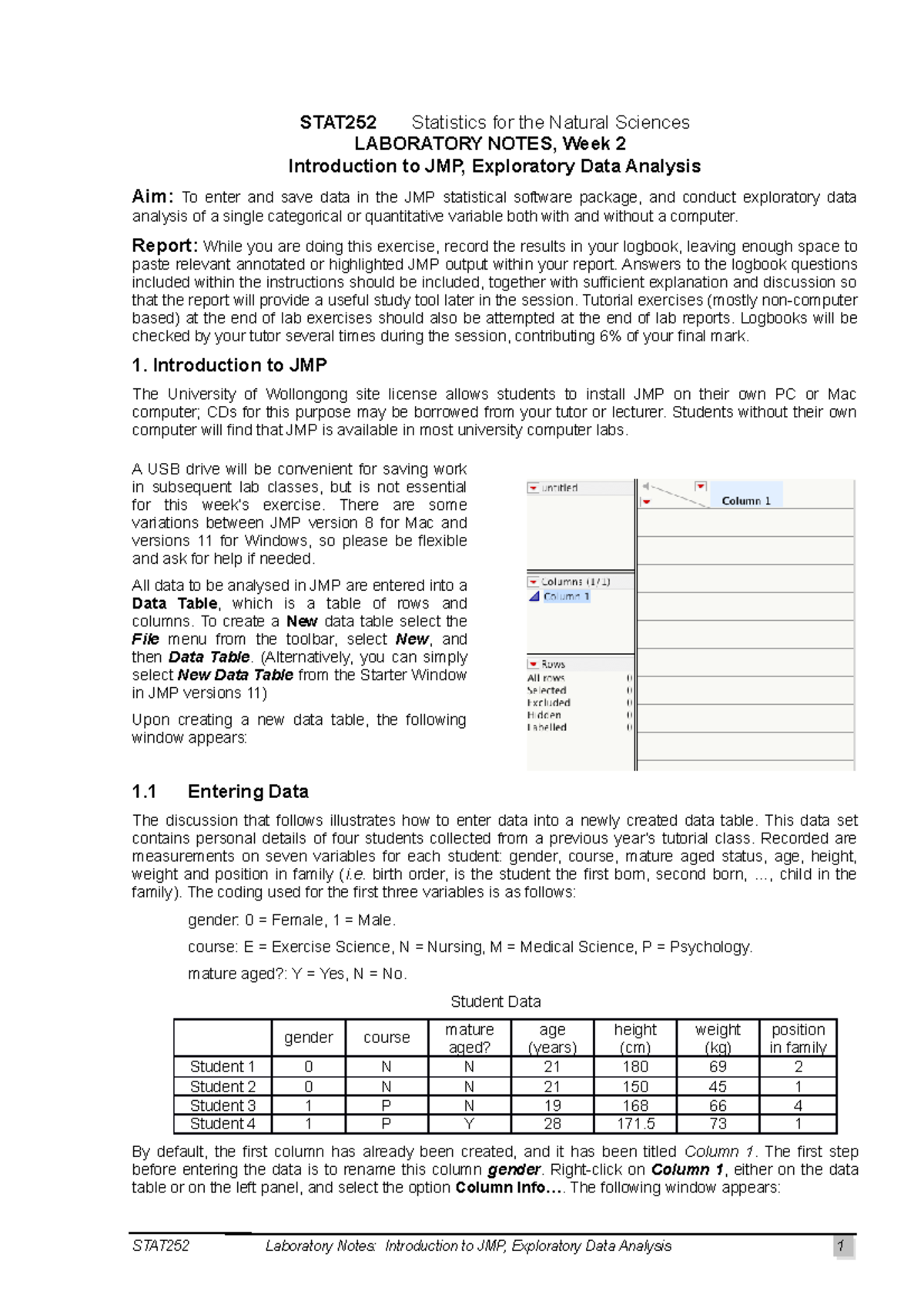 Logbook Week 2 - STAT252 Statistics for the Natural Sciences LABORATORY ...