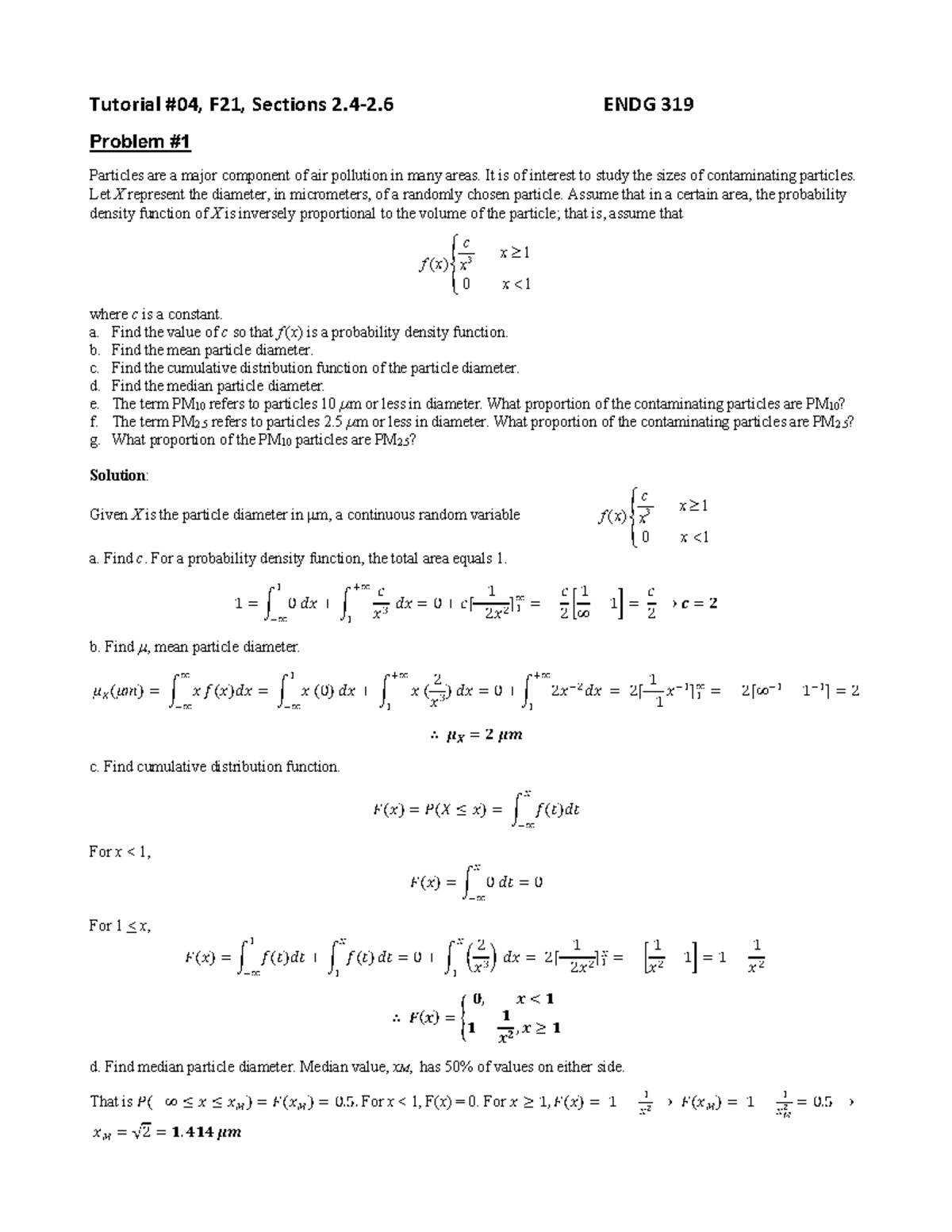 ENDG 319 F21 Tutorial #4 Solutions - Tutorial # 04 , F21, Sections 2.4-2 ENDG 319 Problem ...