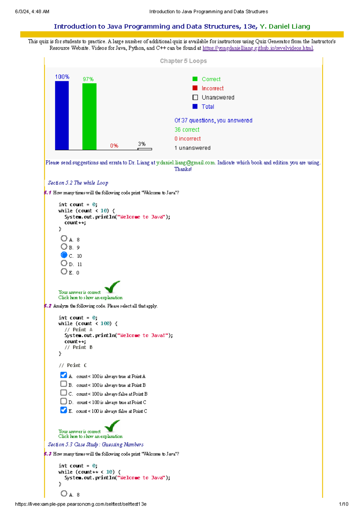 Introduction To Java Programming And Data Structures Ch5 Daniel Liang This Quiz Is For