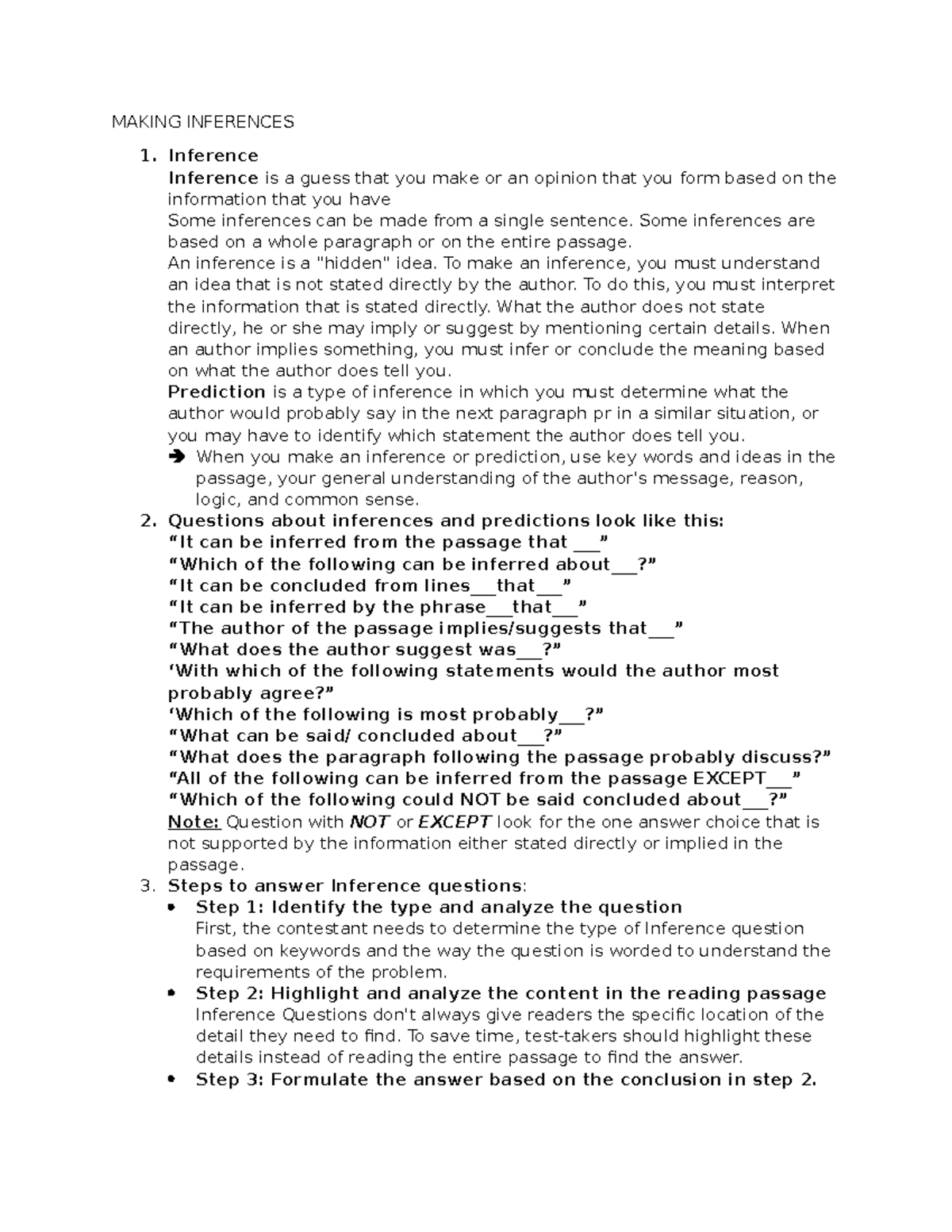 Making- Inferences - ĐÂSFFAF - MAKING INFERENCES Inference Inference is ...