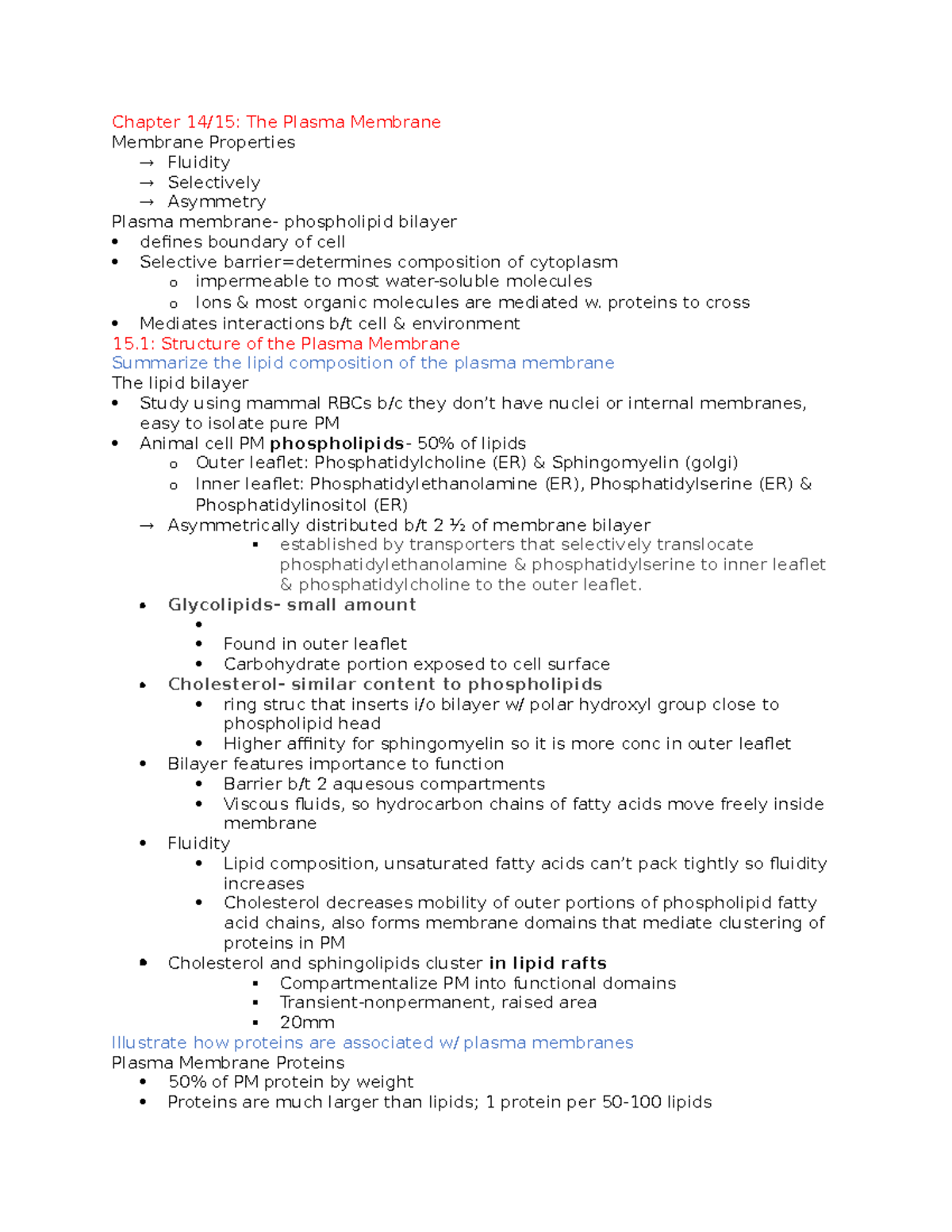 CM Unit 2 Notes - Unit 2 - Chapter 14/15: The Plasma Membrane Membrane ...