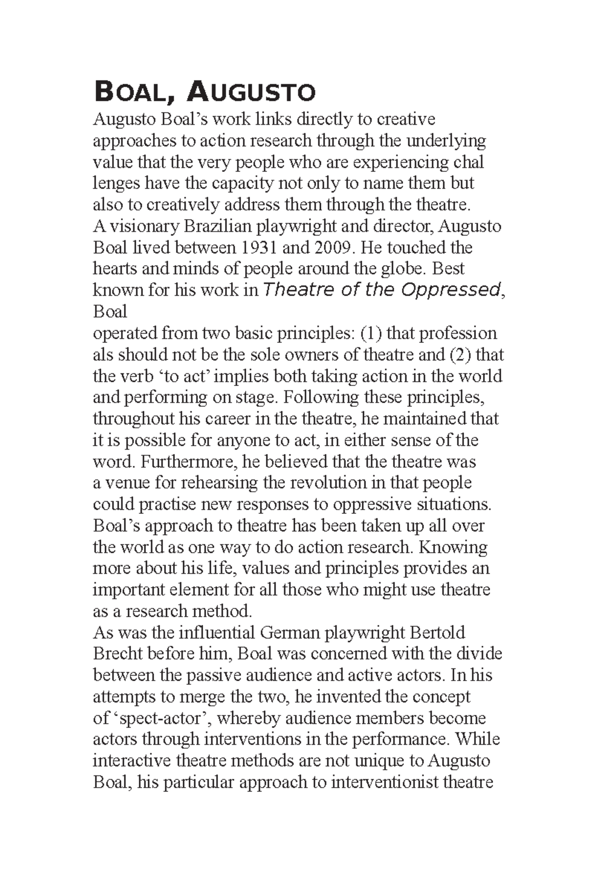 Early Career as an Artist - BOAL, AUGUSTO Augusto Boal’s work links ...