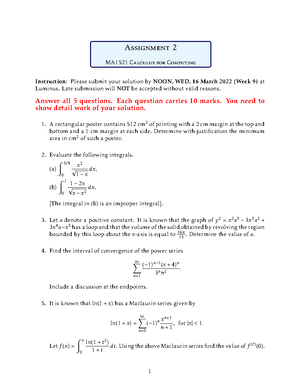 Exam paper MA1521 - MA NATIONAL UNIVERSITY OF SINGAPORE MA1521 - CALCULUS FOR COMPUTING ...