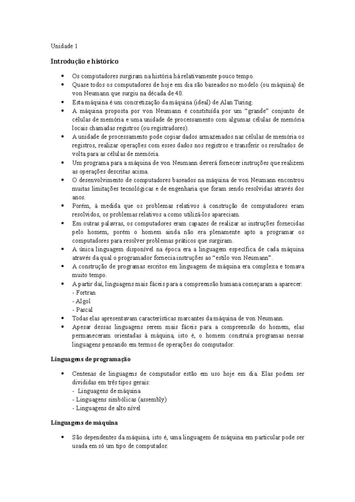 Poo - Breve resumo do conteudo da prova 2 - Unidade 1 e Os computadores surgiram na ...