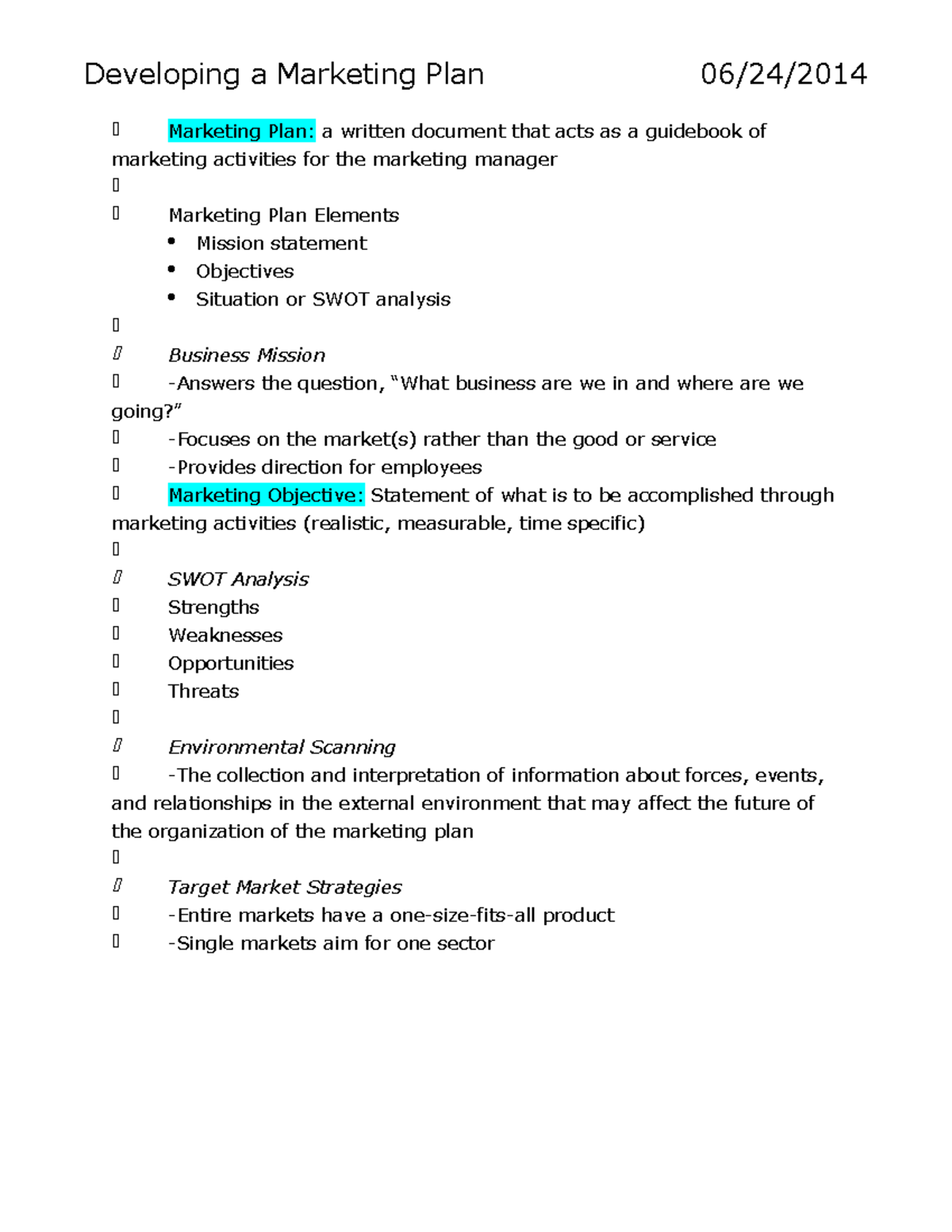 Developing a Marketing Plan - Studocu